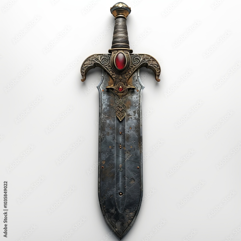 Medieval fantasy sword. Ancient magic dagger with old dark blade and ...