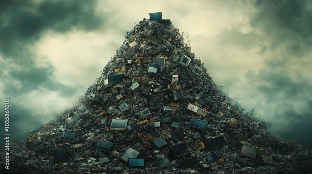 Towering mountain of discarded items - a powerful visual metaphor for ...