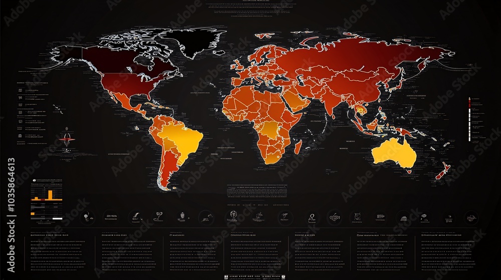World map with color-coded regions representing levels of internet ...
