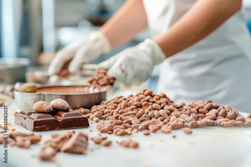 The transformation of cocoa into chocolate, with stages of the process ...