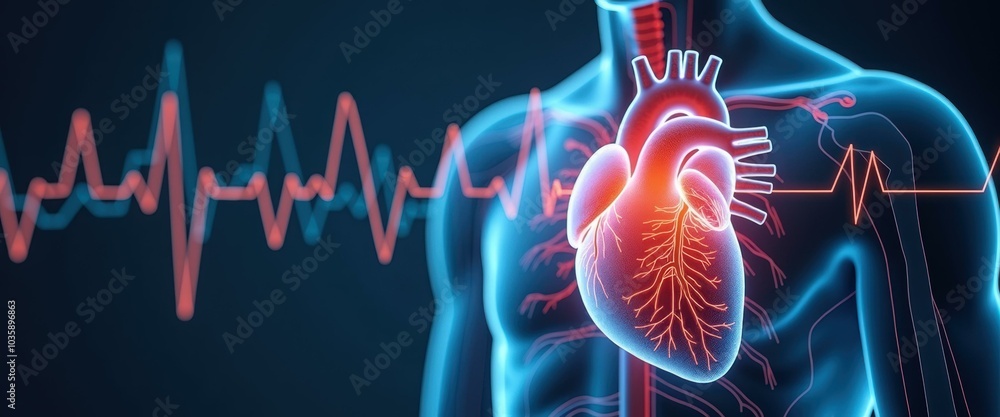 Human Heart Anatomy with ECG Waves, Medical Concept, 3D Rendering ...