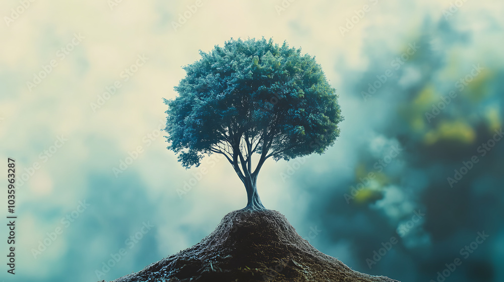 Tree growing in human mind, mental health concept, positive attitude ...