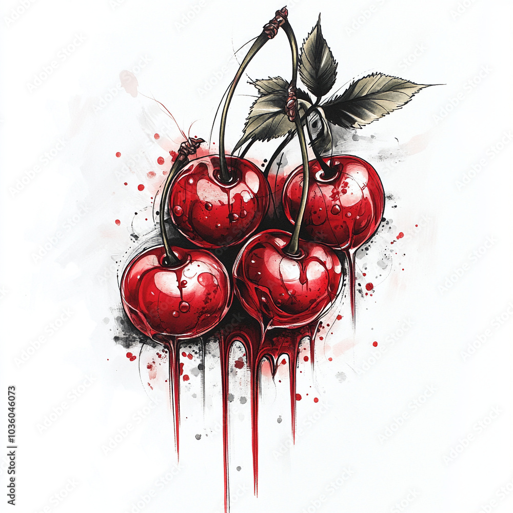 cherry minimalist tattoo design color art illustration sketch drawing ...