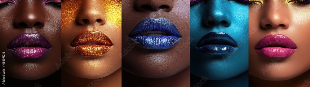 Collage of bold lip makeup featuring shimmering purple, blue, and ...
