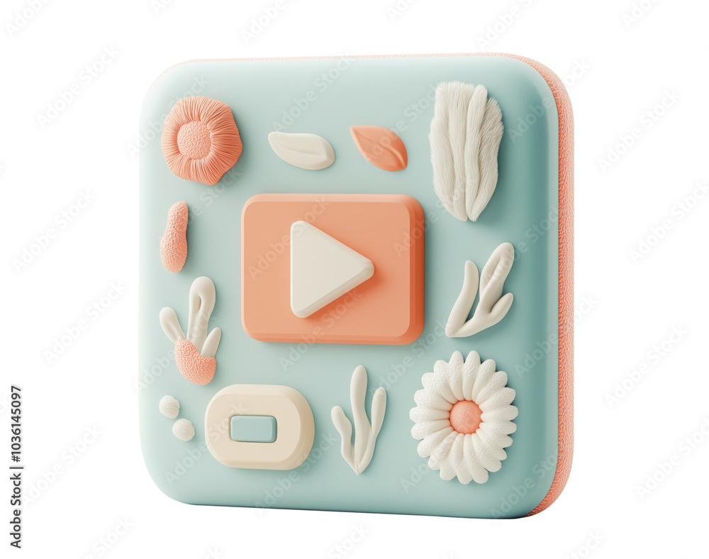 Isolated 3d cartoon video player. Abstract icon, window for video ...