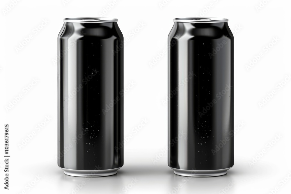 Black aluminum soft drink cans, 3D vector illustration, displayed on a ...