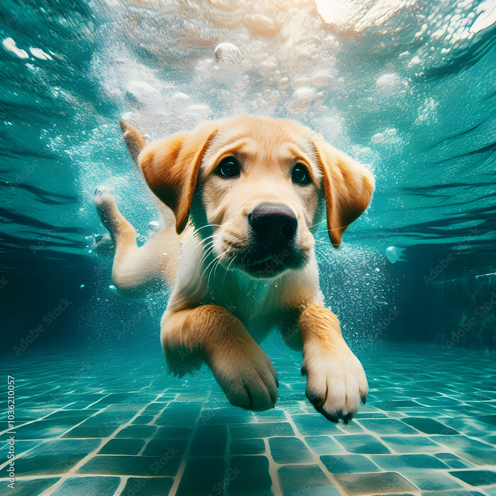 Playful puppy swimming in the pool, creating an interesting visual ...