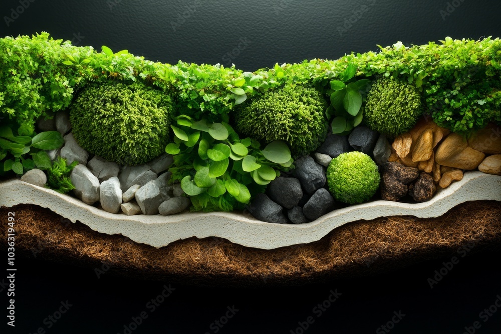 Ecosystem balance, shown in a cross-section of a healthy forest, with ...