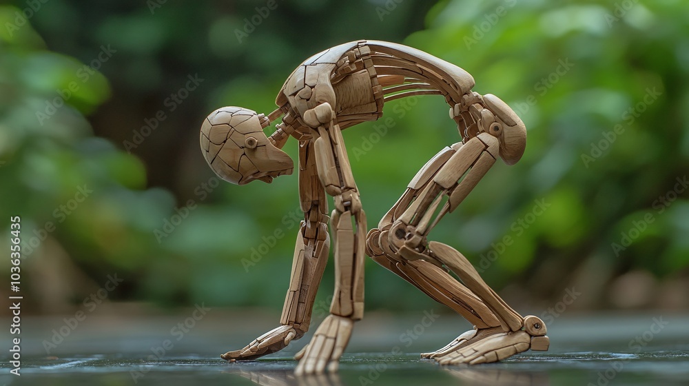 2408 20.A wooden articulated figure shown bent forward, with one arm ...