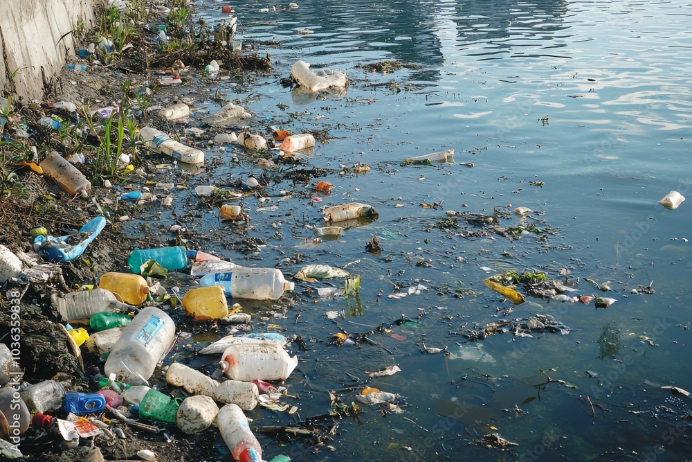 Water pollution in the river environment Stock Photo | Adobe Stock