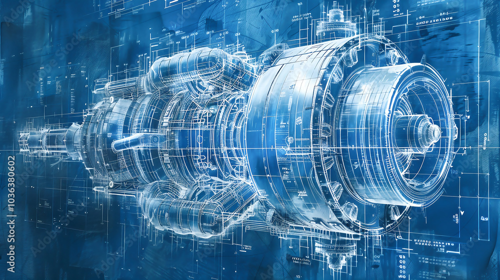 Digital detailed engine blueprint schematic design engineering ...
