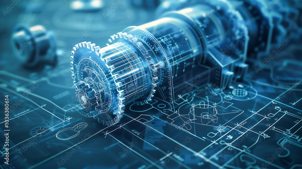 Digital detailed engine blueprint schematic design engineering ...