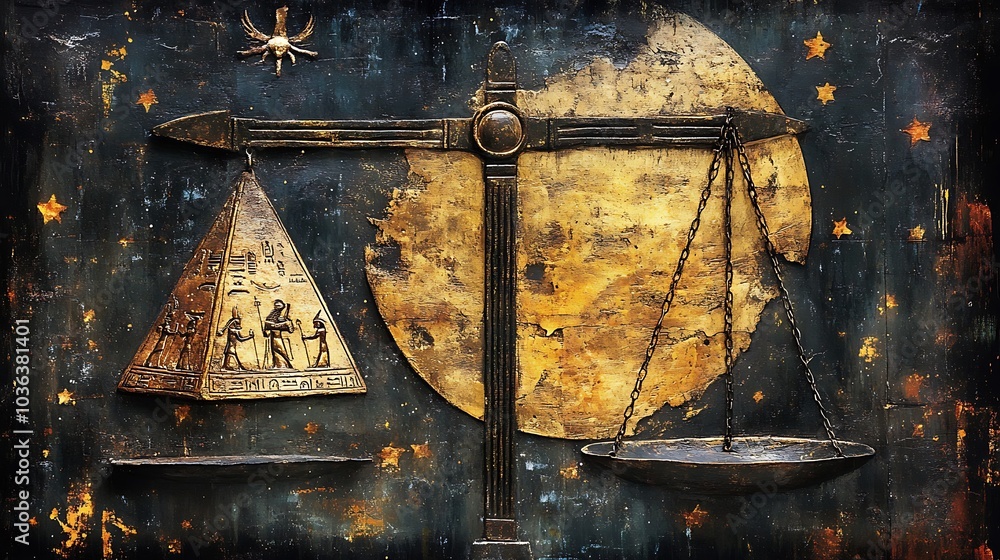 Ancient Egyptian Scales of Justice with Pyramid and Stars. Stock ...
