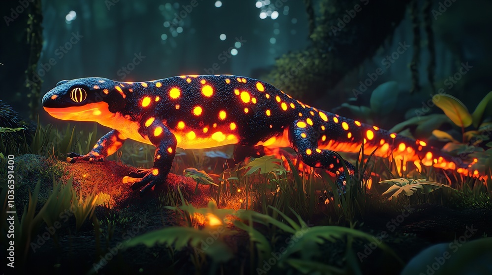 3D Radiant Fire Salamander Walking Through a Glowing Forest for ...