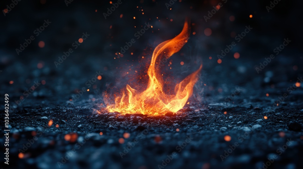 Hyper realistic photograph of a flaming paper ember in the night. 3D ...