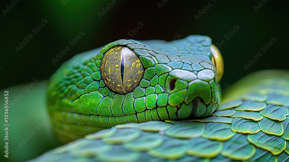 Macro Photography of a Snake's Eye with Emerald Green Scales Against a ...