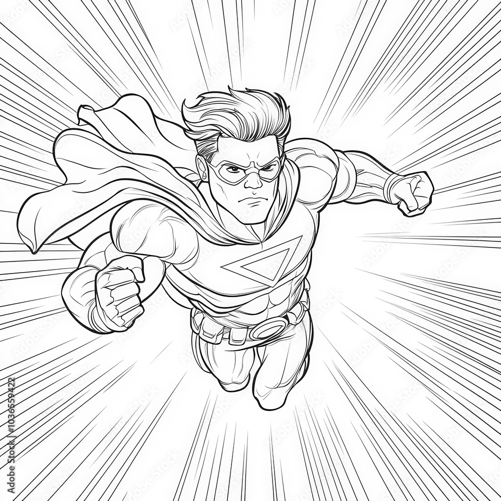 A superhero saving the day, coloring page for kids, simple outline ...