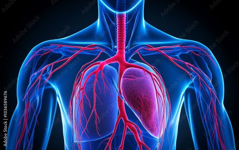 Anatomical illustration of the human respiratory and circulatory ...