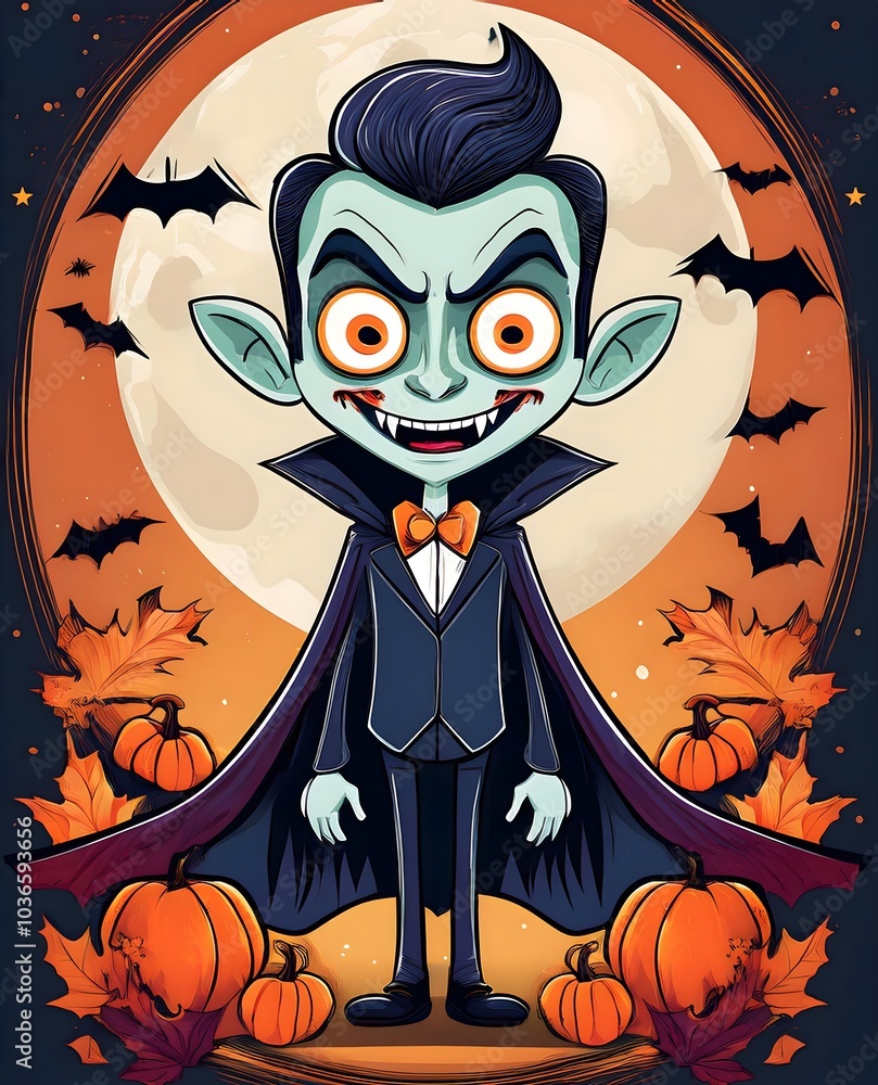 Vampire Character: "Illustrate a playful, retro-style cartoon of a ...