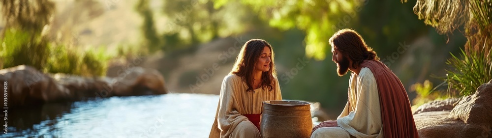 Samaritan at the Well, Jesus Christ meets a Samaritan woman, a moment ...