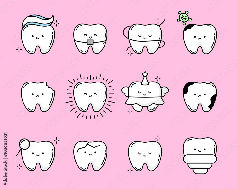 Character Teeth Big Set. Healthy and diseased teeth. Collection of ...