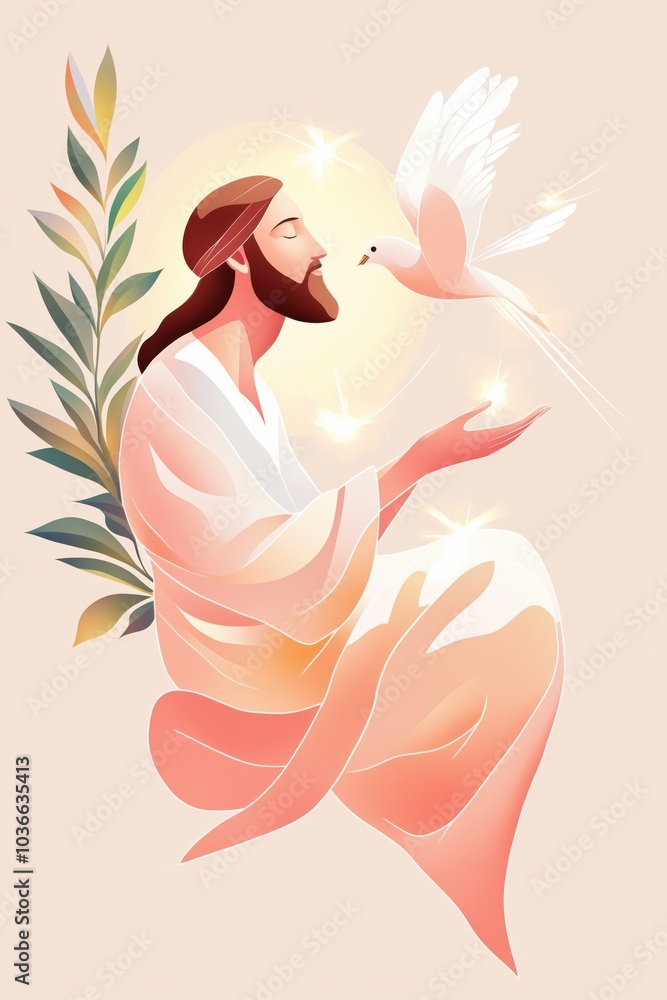 Holy Spirit: A serene and contemplative illustration of Jesus Christ ...