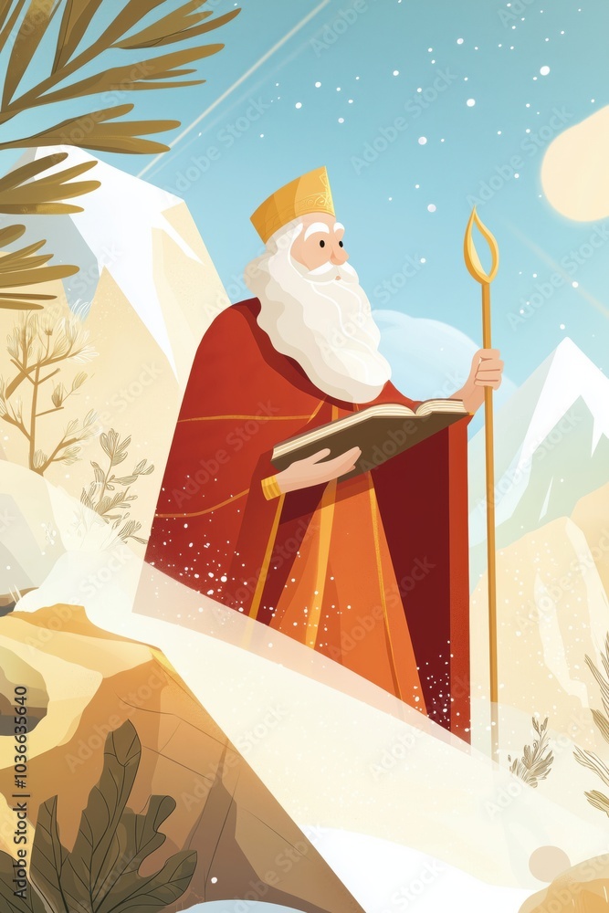 Moses receiving the Ten Commandments cartoon flat design side view ...