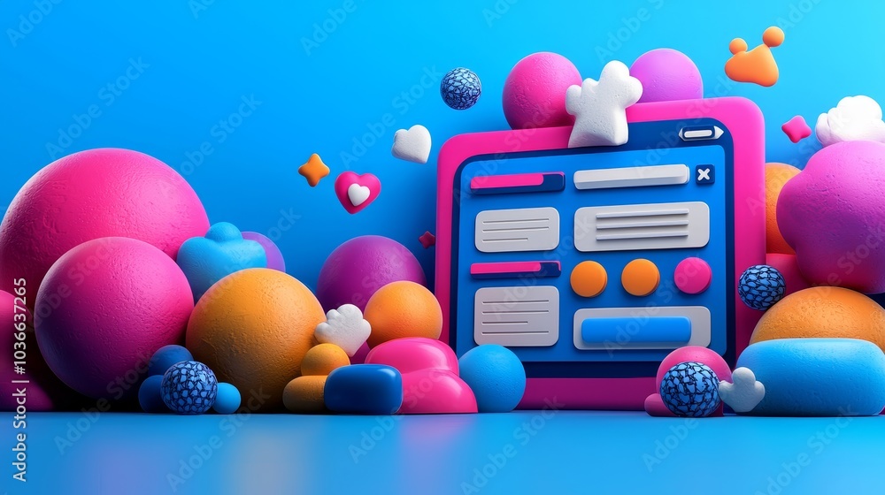 Vibrant 3d colorful elements and interactive interface design for ...