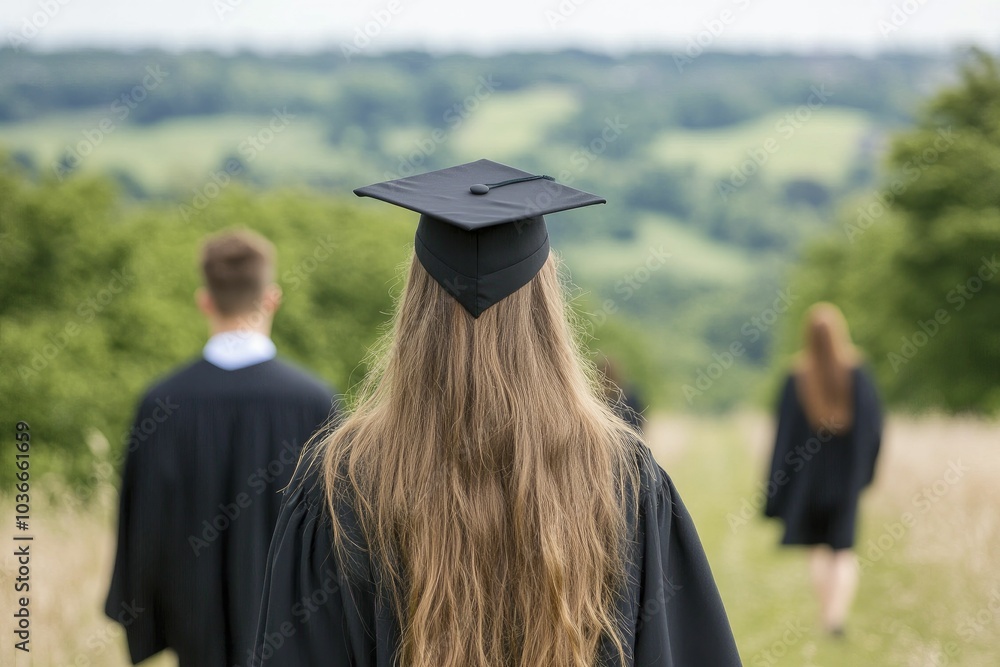 University graduation, outdoor ceremony, graduates eagerly heading to ...