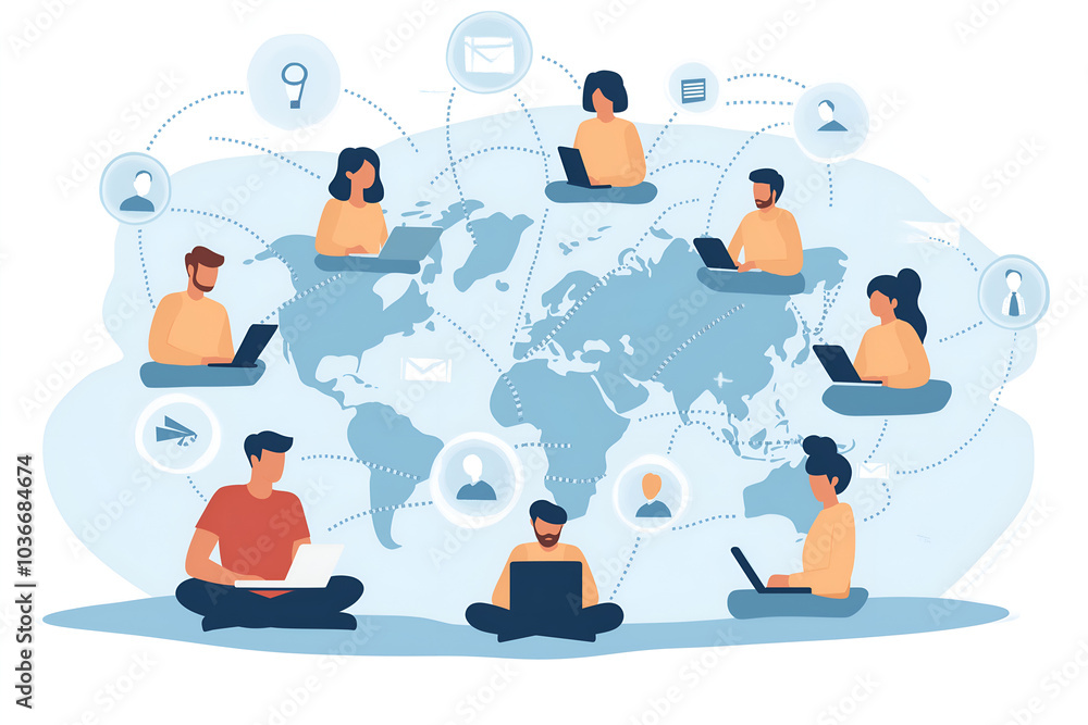 People shown in different locations virtually connecting through ...