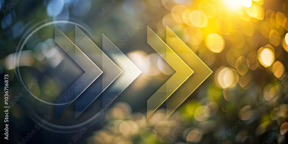 Translucent arrows pointing to the right cover a series of blurred ...