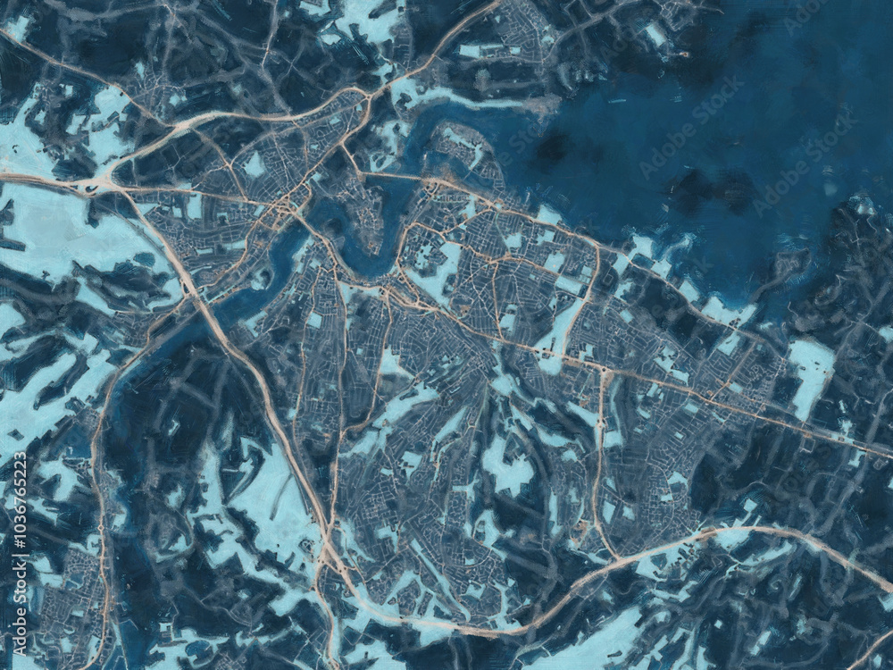 Painterly Style City Map of Medway Towns, the United Kingdom in a Blue ...