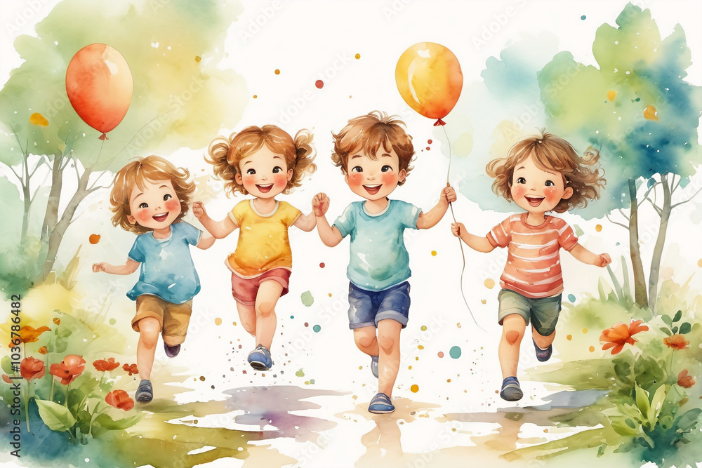 Happy careless children playing outdoor Stock Photo | Adobe Stock