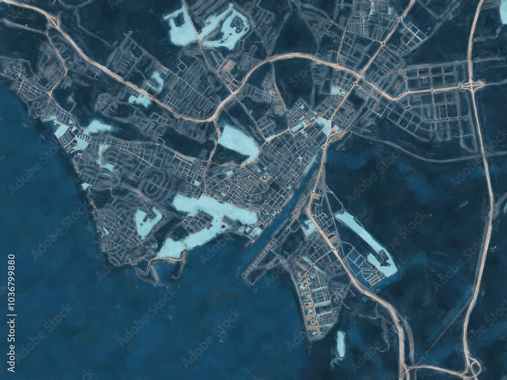 Painterly Style City Map of El Puerto de Santa Maria, Spain in a Blue ...