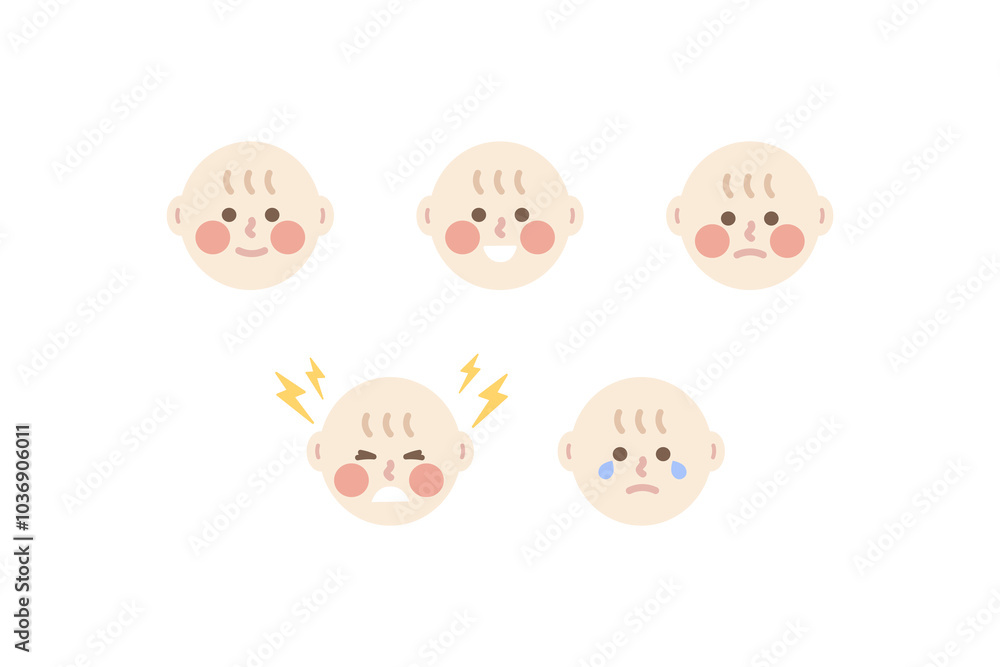 Newborn baby with different emotion set. Happy and sad crying child ...