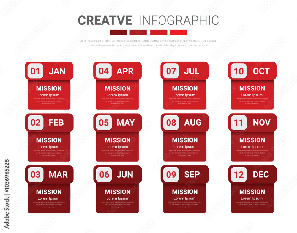 Year planner, 12 months, 1 year, Timeline infographics design vector ...