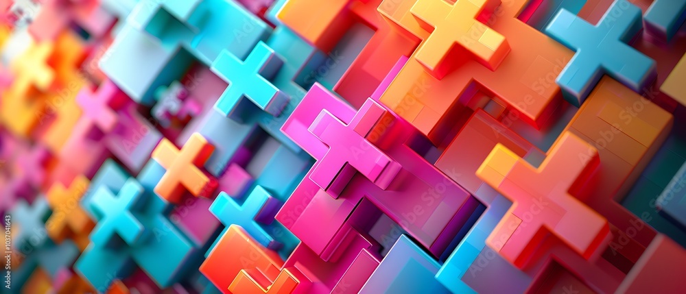 Ilustración de Stock Vibrant 3d colorful plus symbols in a dynamic ...