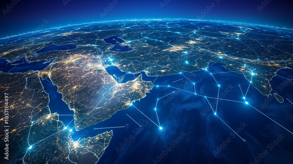 abstract network map of saudi arabia connecting middle east and north ...