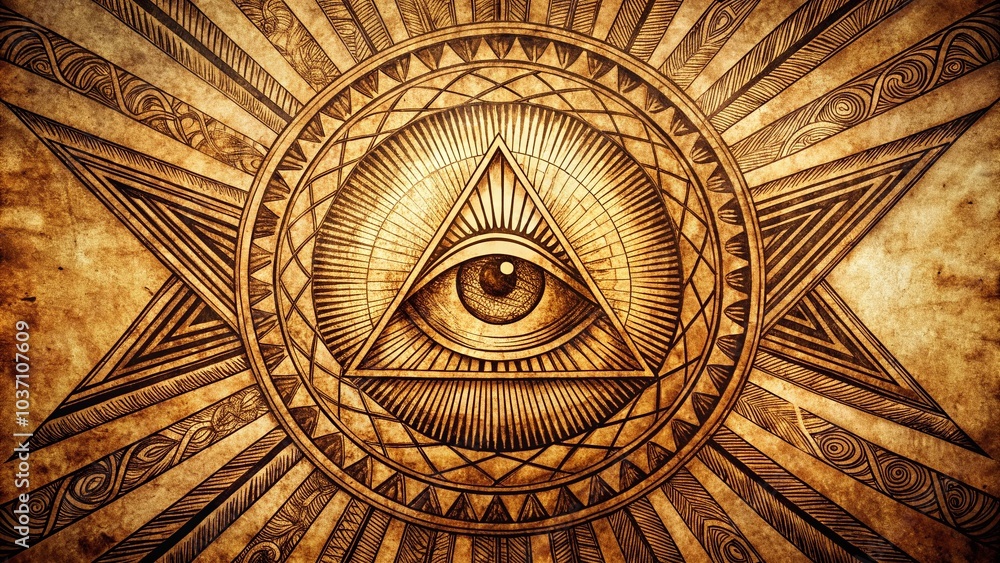 Ilustración de Stock Allseeing Eye Outline Drawing Masonic Symbol in ...