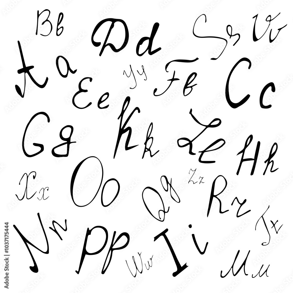 Handwritten letters of the English alphabet Stock Vector | Adobe Stock