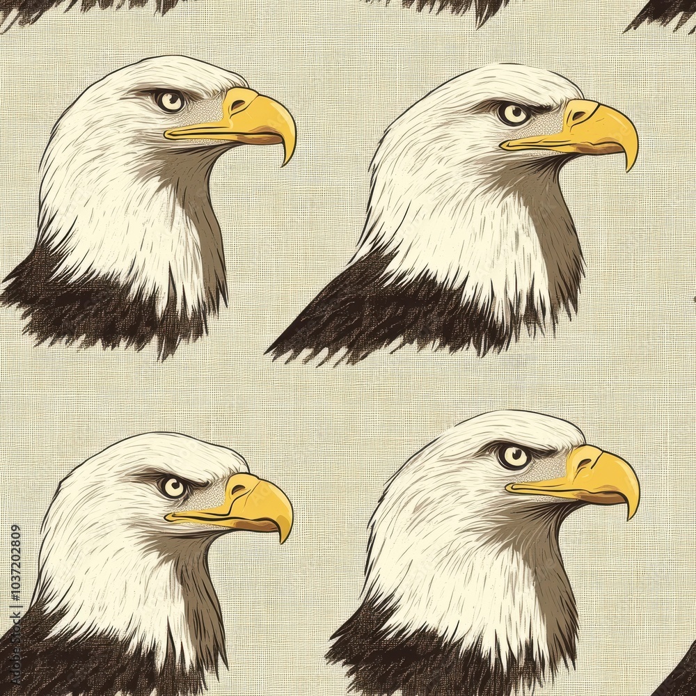 Vintage eagle head pattern on vintage beige fabric background, seamless ...