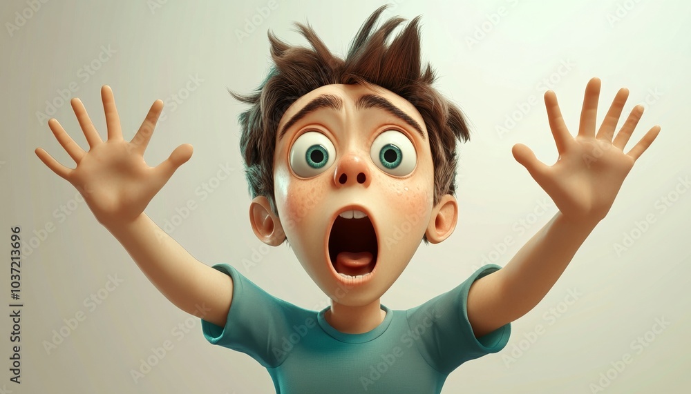 Terrified Shocked Scared Cartoon Boy with Wide Eyes Open Mouth Stock ...