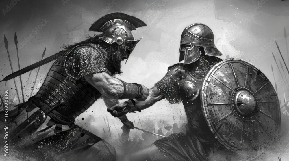 In a dramatic confrontation David a young warrior engages Goliath a ...