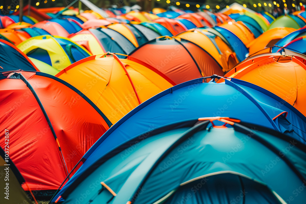 Tent city. Shot of a campsite filled with many colorful tents at an ...