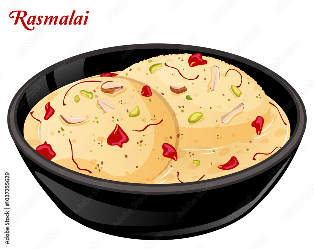 Ras Malai Bowl Garnished with Rose Petals, Almonds, Saffron & Pistachio ...