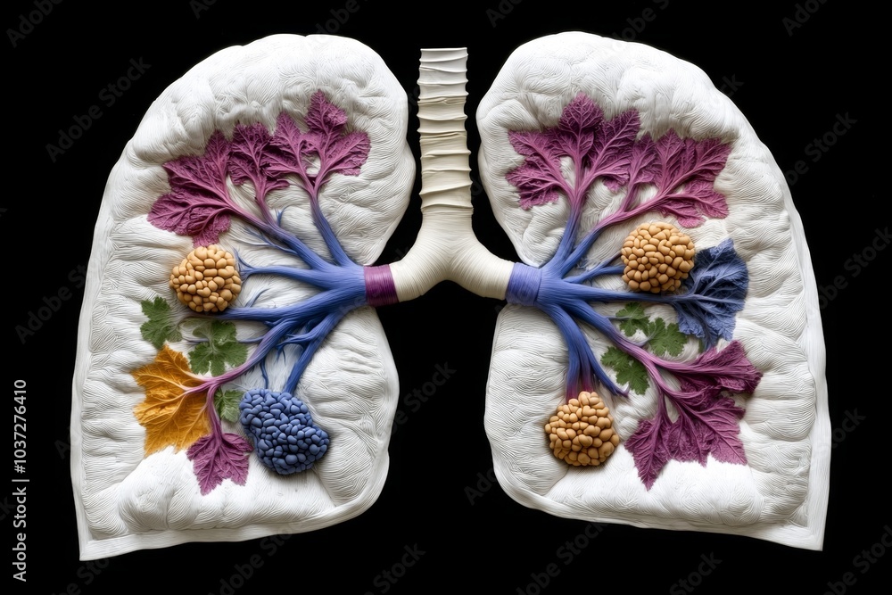 Lymph nodes, shown within the chest cavity, connected to the ...