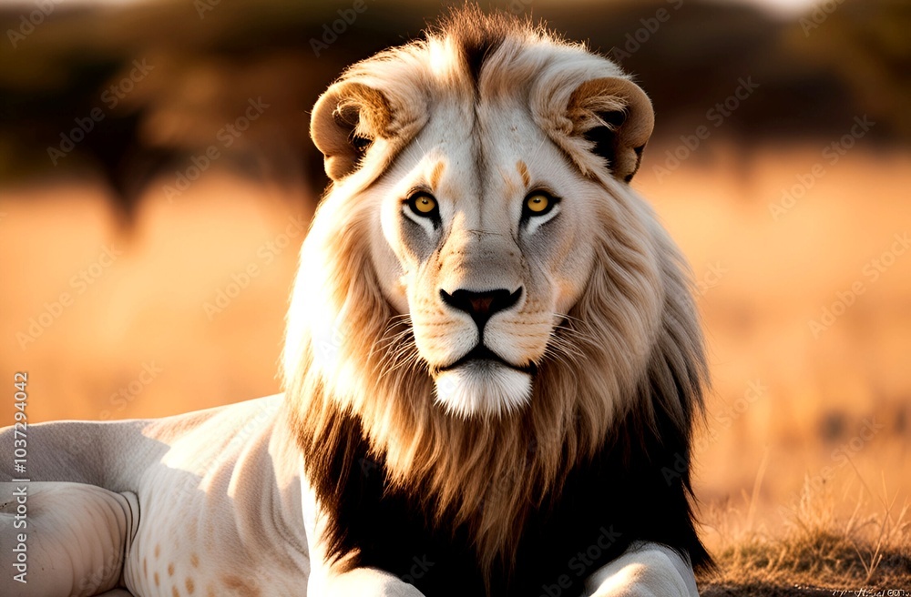 Ghostly white lion, a rare and elusive creature, blends seamlessly into ...