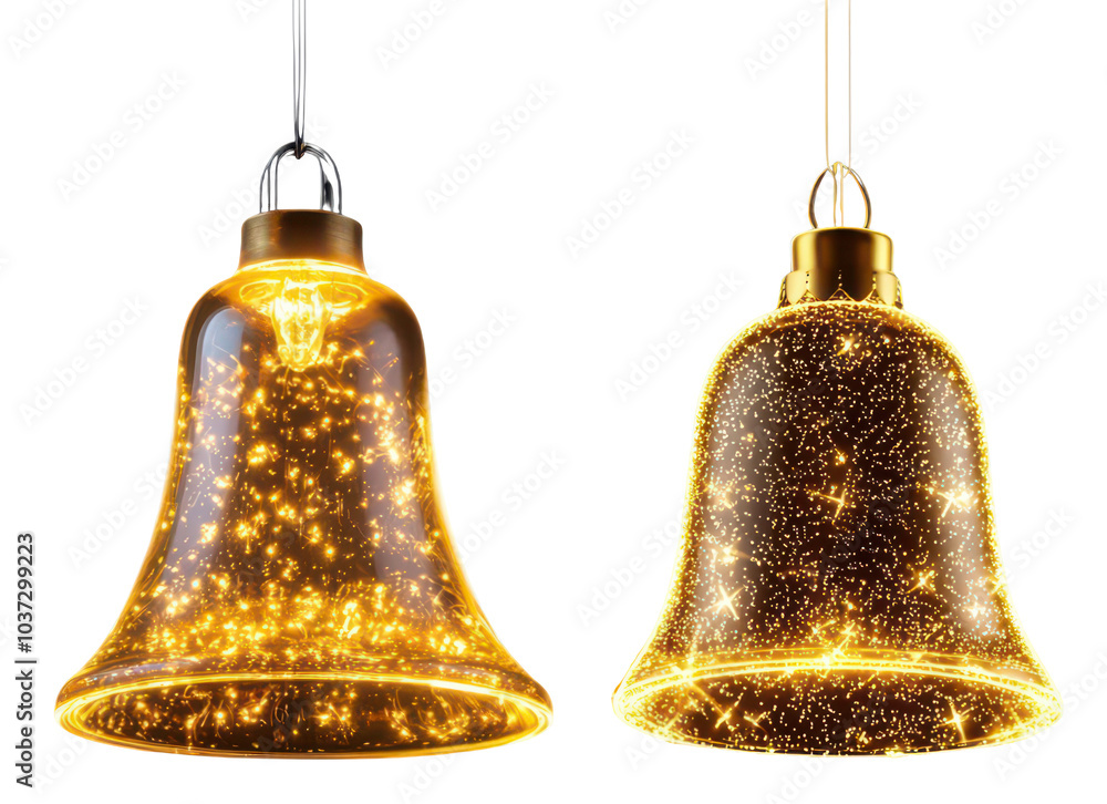 Set of Two decorative bells with sparkling lights isolate on ...