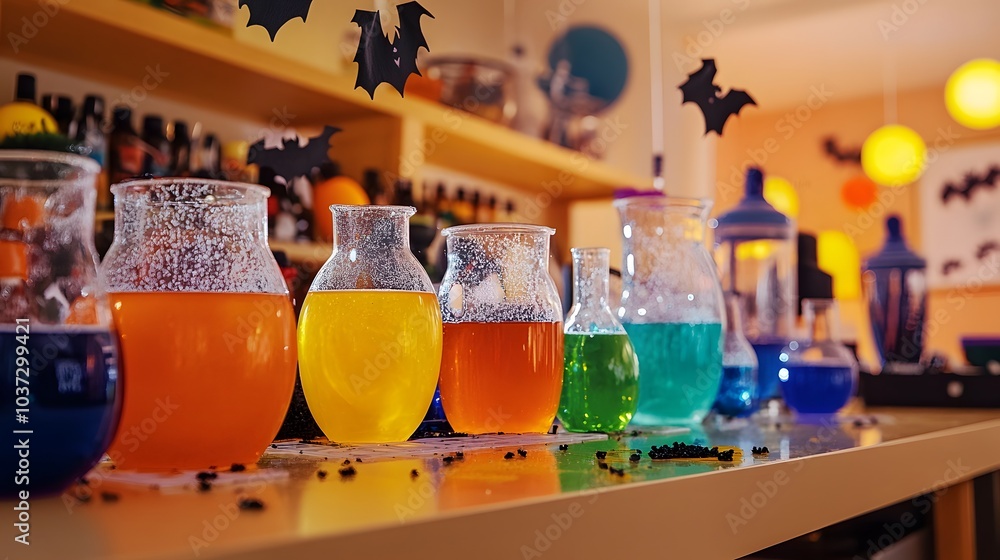 Halloween science lab theme featuring bubbling potions, spooky ...
