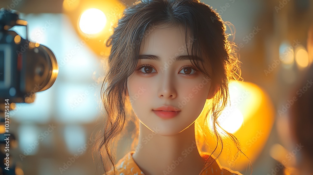 Studio team setting up camera angles and lighting for an advertisement ...